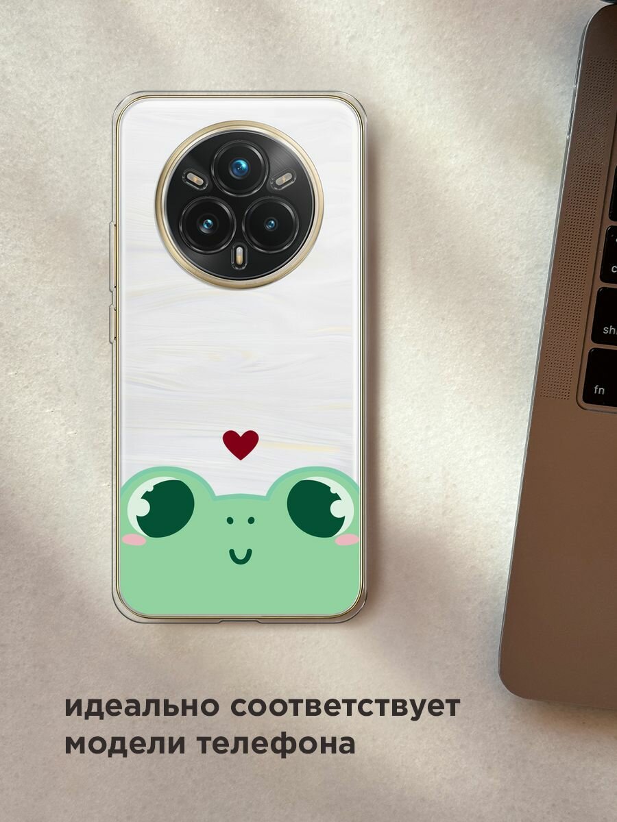 Чехол на Realme 14 Pro+ / Реалми 14 Про+ с принтом "Влюблённая лягушка - 14 февраля", прозрачный — фото 1