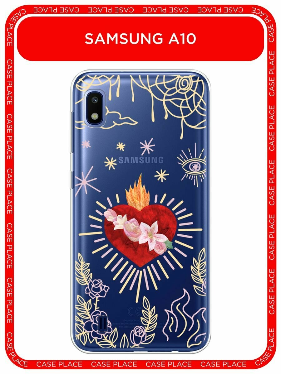 Чехол на Samsung Galaxy A10 / Самсунг Галакси А10 с принтом "Сердце в цветах", прозрачный