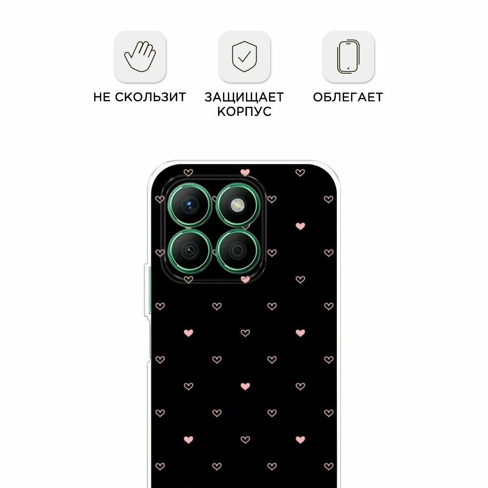 Чехол на Honor X8B / Хонор X8B с принтом "Черный фон и сердечки" — фото 1