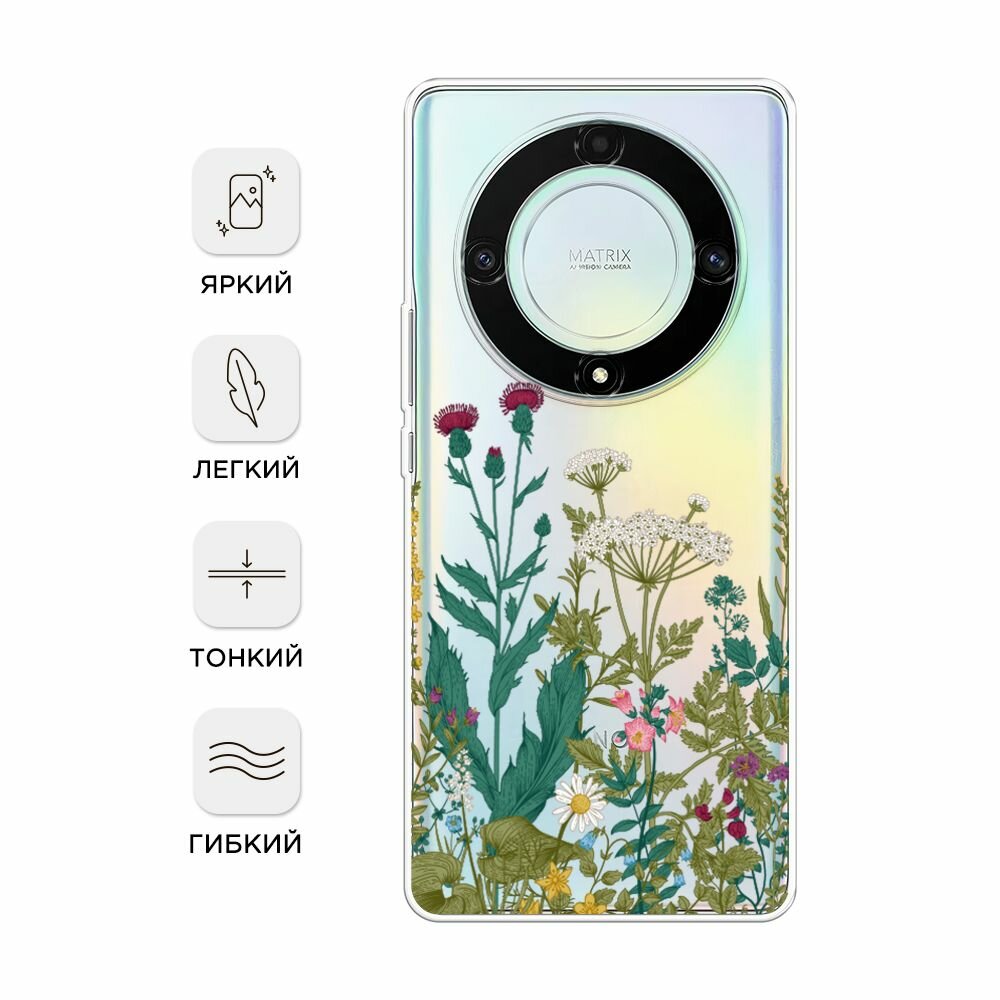 Чехол на Honor X9A / Хонор X9A с принтом "Дикие полевые цветы", прозрачный — фото 1