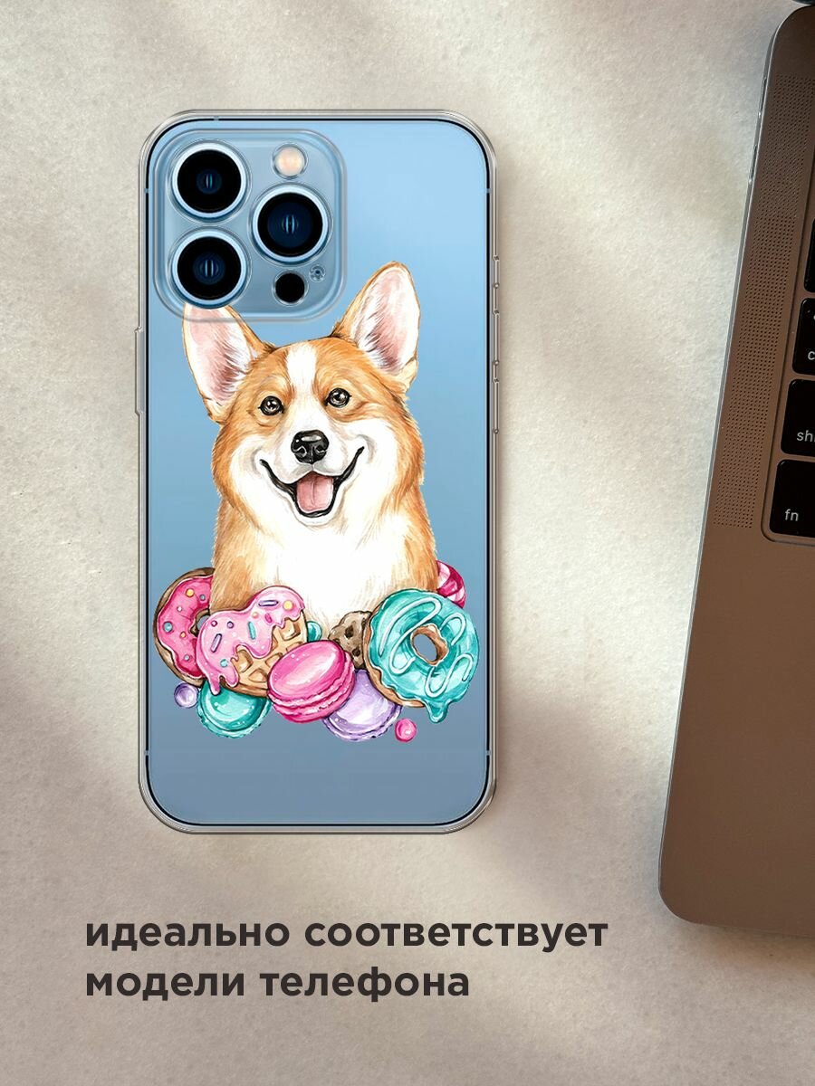 Чехол на Apple iPhone 13 Pro / Айфон 13 Про с принтом "Корги и сладости", прозрачный — фото 1