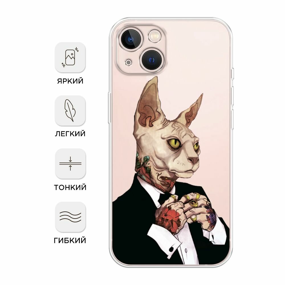 Чехол на Apple iPhone 13 / Айфон 13 с принтом татуированный сфинкс, прозрачный — фото 1