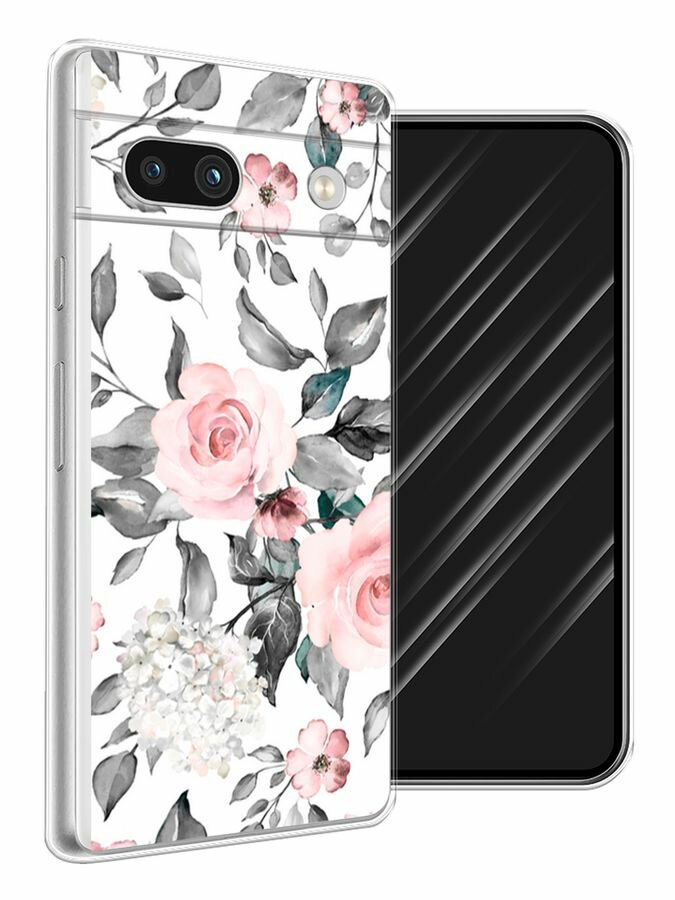 Чехол на Google Pixel 7a / Гугл Пиксель 7a с принтом "Розы на белом"