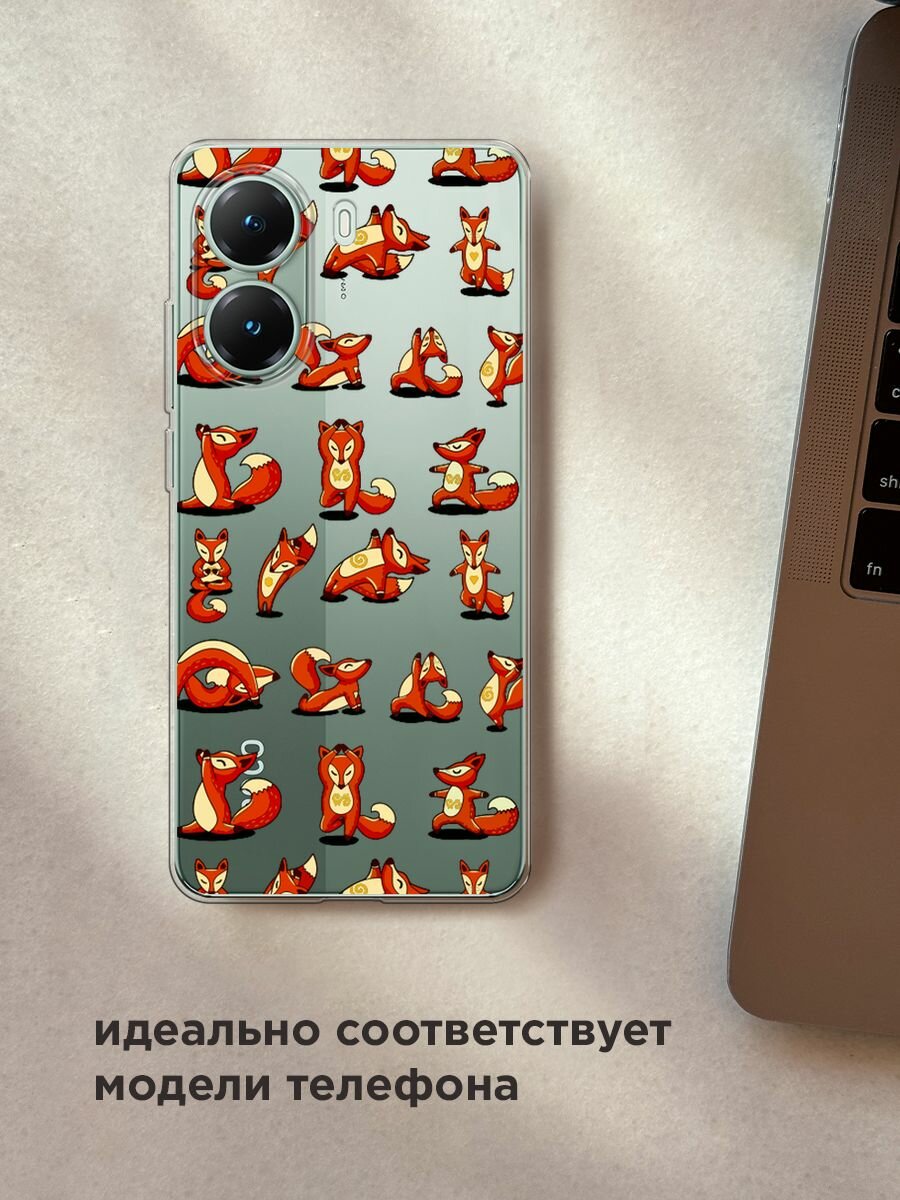 Чехол на Poco X7 Pro / Поко X7 Про с принтом "Йога для лисы", прозрачный — фото 1