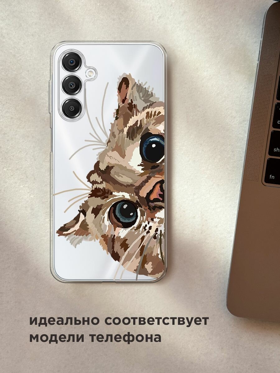 Чехол на Samsung Galaxy A16 / Самсунг А16 с принтом "Любопытный кот", прозрачный — фото 1