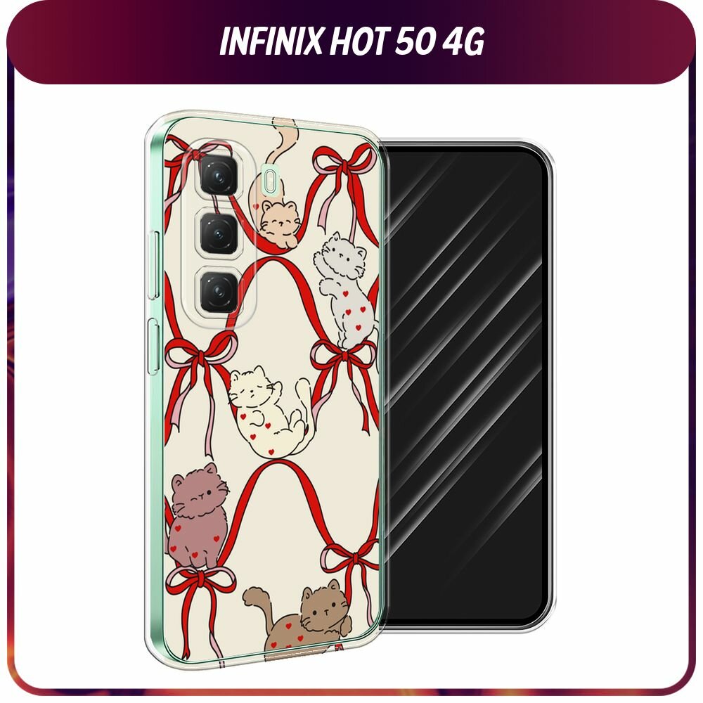 Чехол на Infinix Hot 50 4G / Инфиникс Хот 50 4G с принтом "Котики в ленточках 1"
