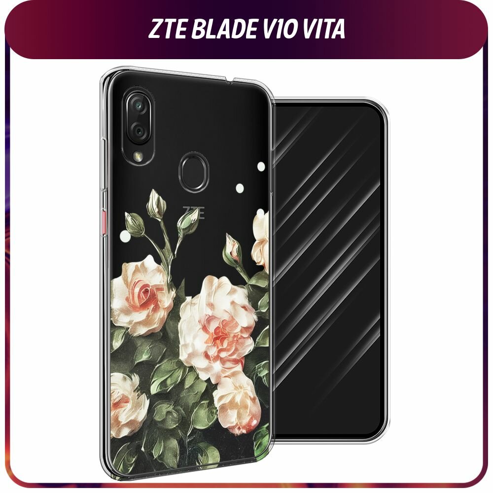 Чехол на ZTE Blade V10 Vita / ЗТЕ Блейд V10 Вита с принтом "Цветочная картина 2", прозрачный