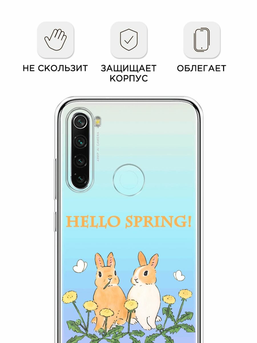 Чехол на Xiaomi Redmi Note 8 / Сяоми Редми Нот 8 с принтом "Весенние кролики", прозрачный — фото 1