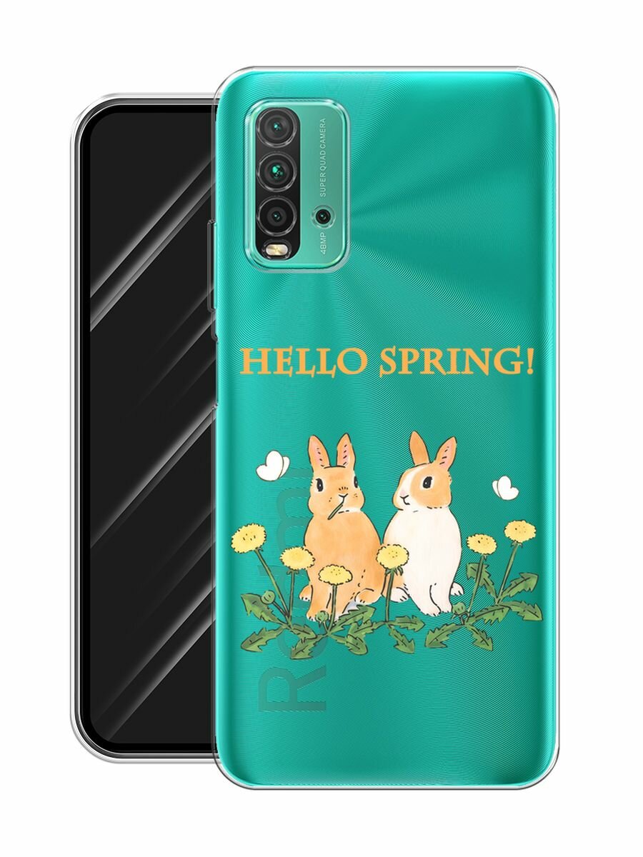 Чехол на Xiaomi Redmi 9T / Сяоми Редми 9Т с принтом "Весенние кролики", прозрачный — фото 1