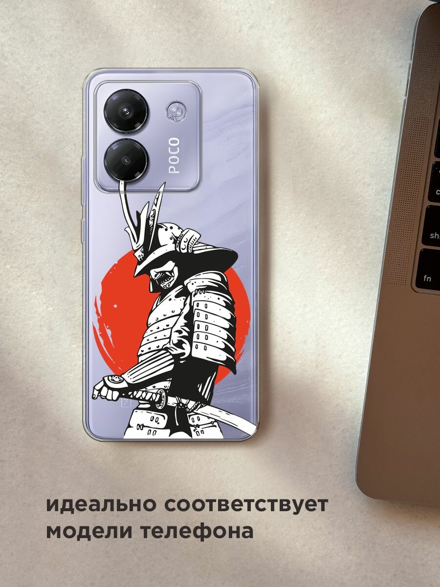 Чехол на Poco M7 Pro / Поко М7 Про с принтом "Самурай с катаной", прозрачный — фото 1