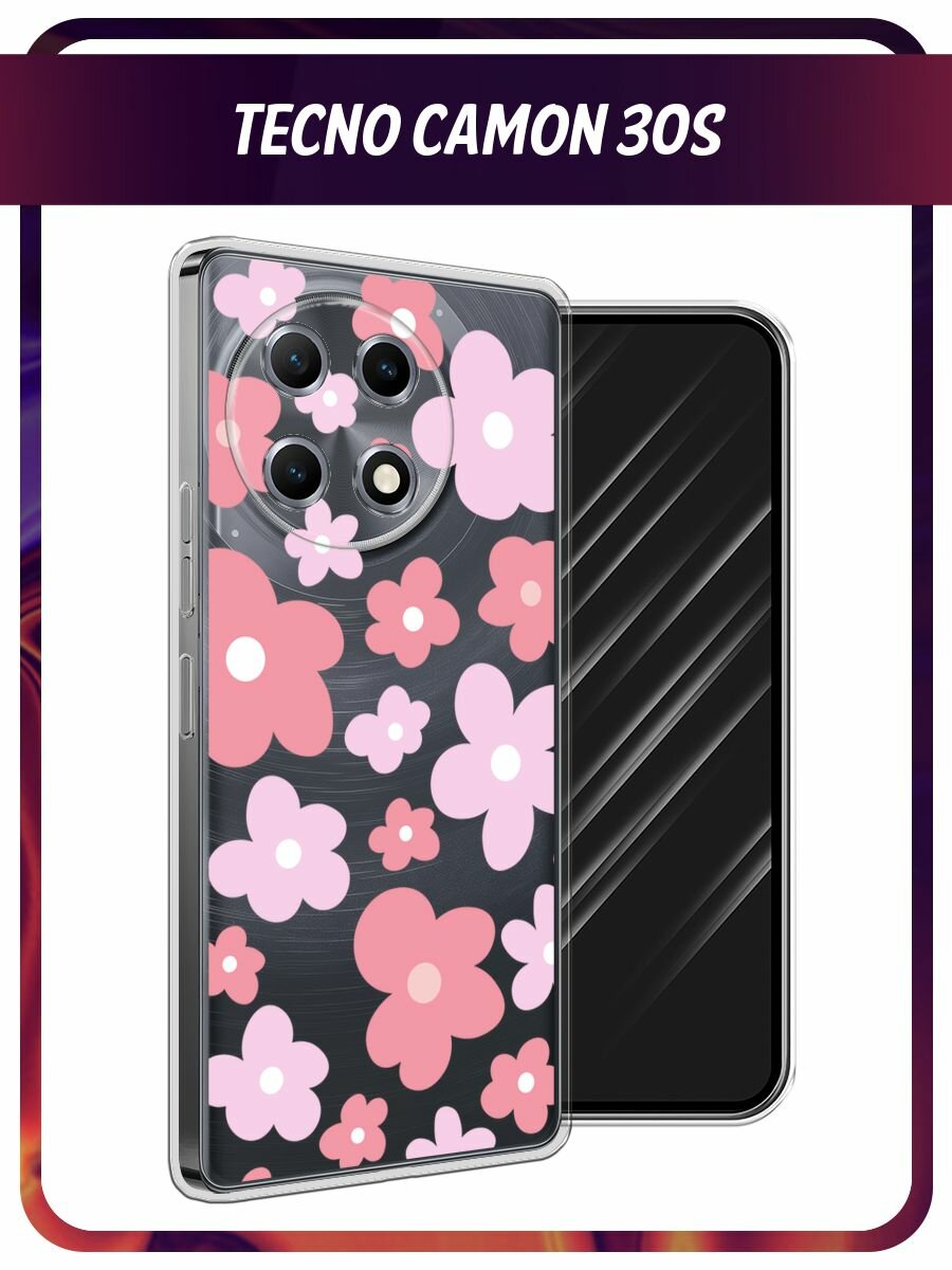 Чехол на Tecno Camon 30S / Текно Камон 30S с принтом "Нежные розовые цветочки рисунок", прозрачный