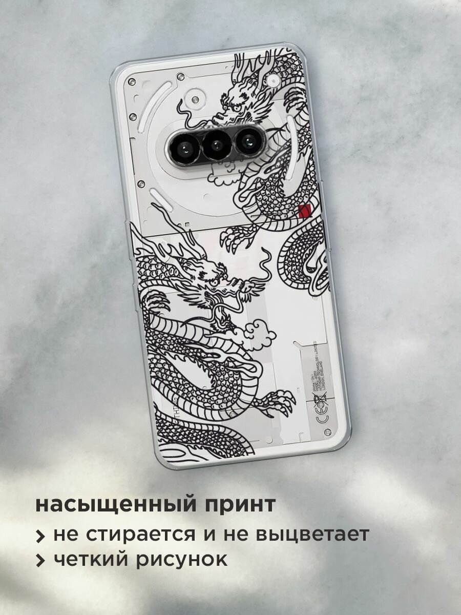 Чехол на Nothing Phone 3a / Нотинг Фон 3а с принтом "Два китайских дракона", прозрачный — фото 1
