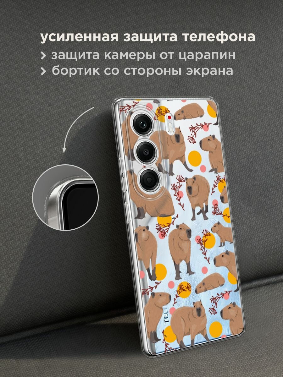 Чехол на Tecno Camon 40 Pro 5G / Текно Камон 40 Про 5G с принтом "Капибара паттерн", прозрачный — фото 1