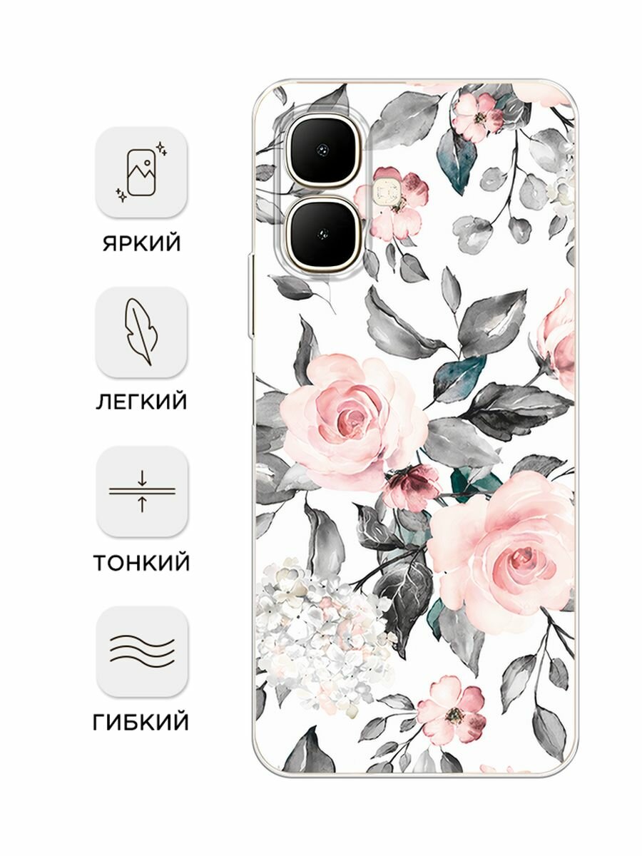 Чехол на Infinix Smart 10 / Инфиникс Смарт 10 с принтом "Розы на белом" — фото 1