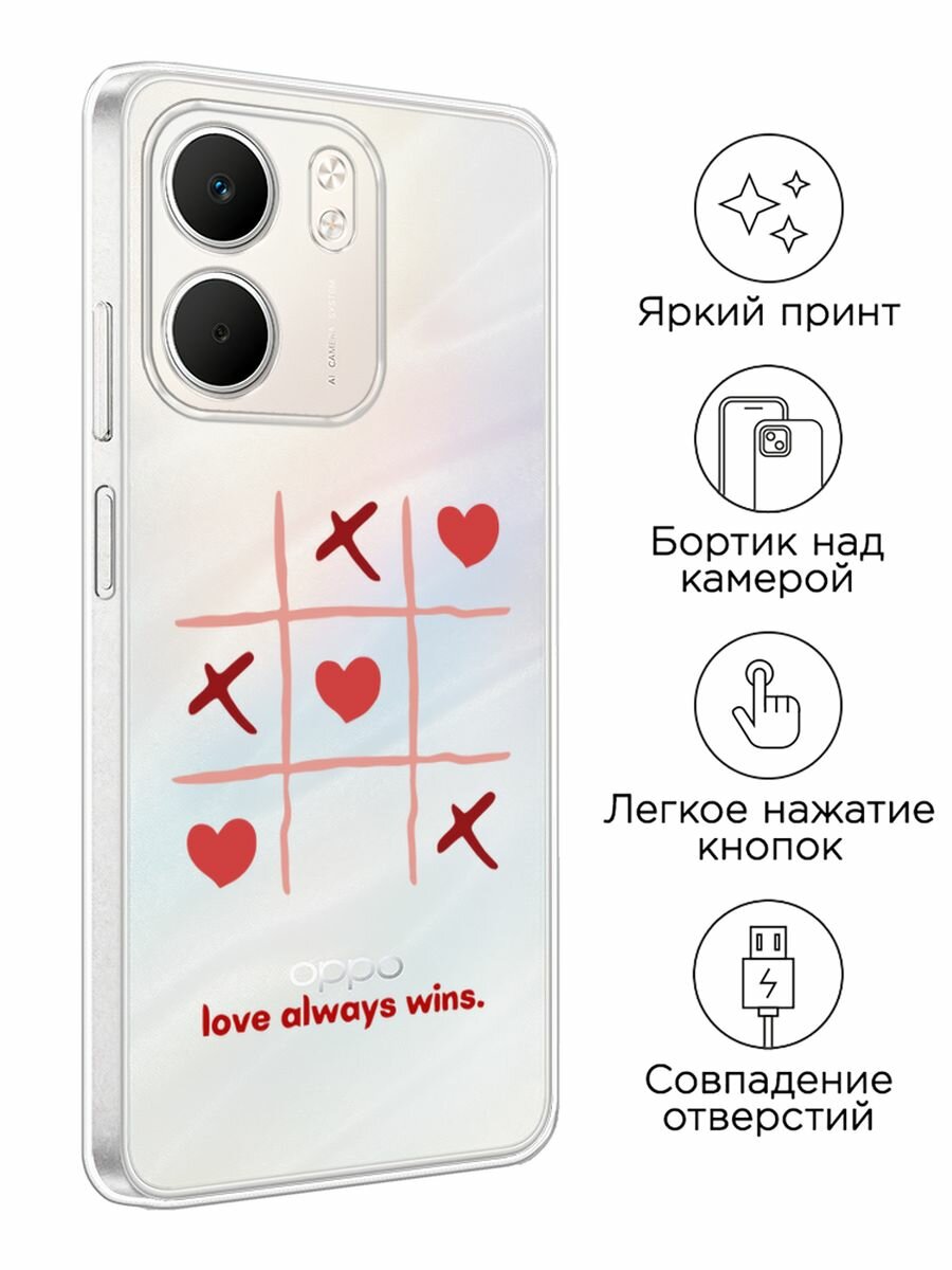 Чехол на Oppo A5x / Оппо А5x с принтом "love always wins - 14 февраля", прозрачный — фото 1