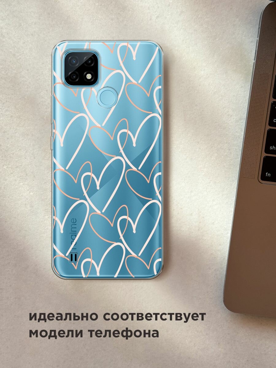 Чехол на Realme C21 / Реалми С21 с принтом "Узор из сердечек", прозрачный — фото 1