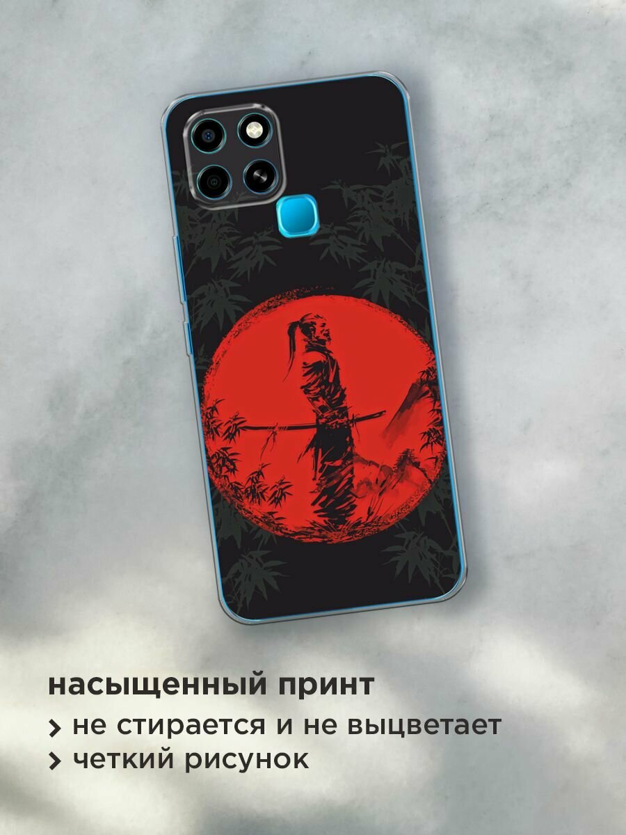 Чехол на Infinix Smart 6 / Инфиникс Смарт 6 с принтом "Самурай на красном фоне" — фото 1
