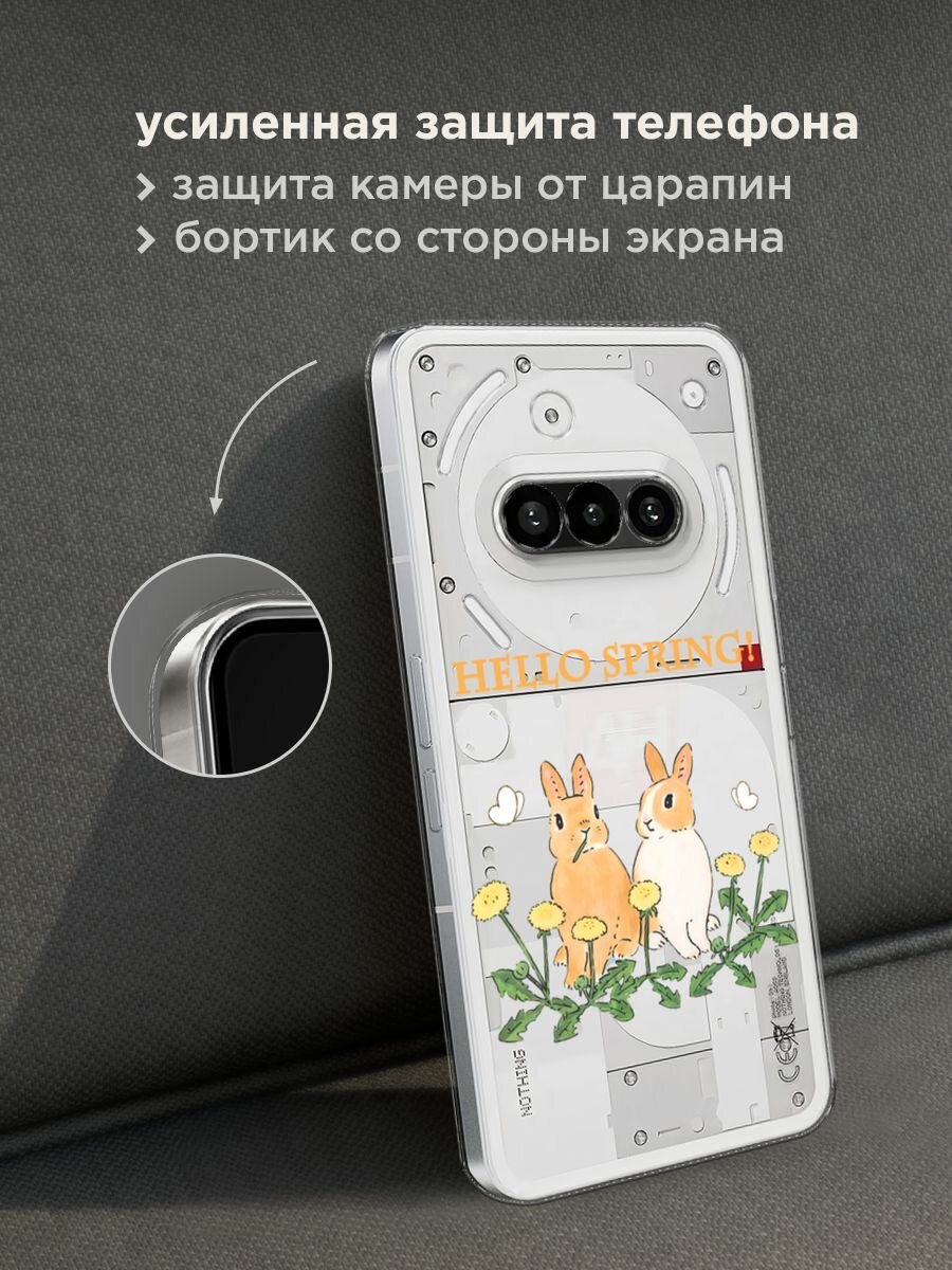 Чехол на Nothing Phone 3a / Нотинг Фон 3а с принтом "Весенние кролики", прозрачный — фото 1