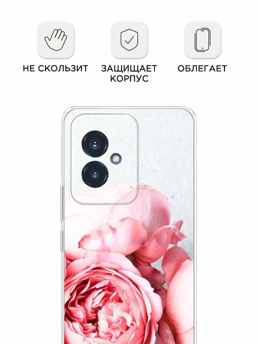 Силиконовый чехол на Honor 100 / Хонор 100 с принтом "Пионы на белом" — фото 1