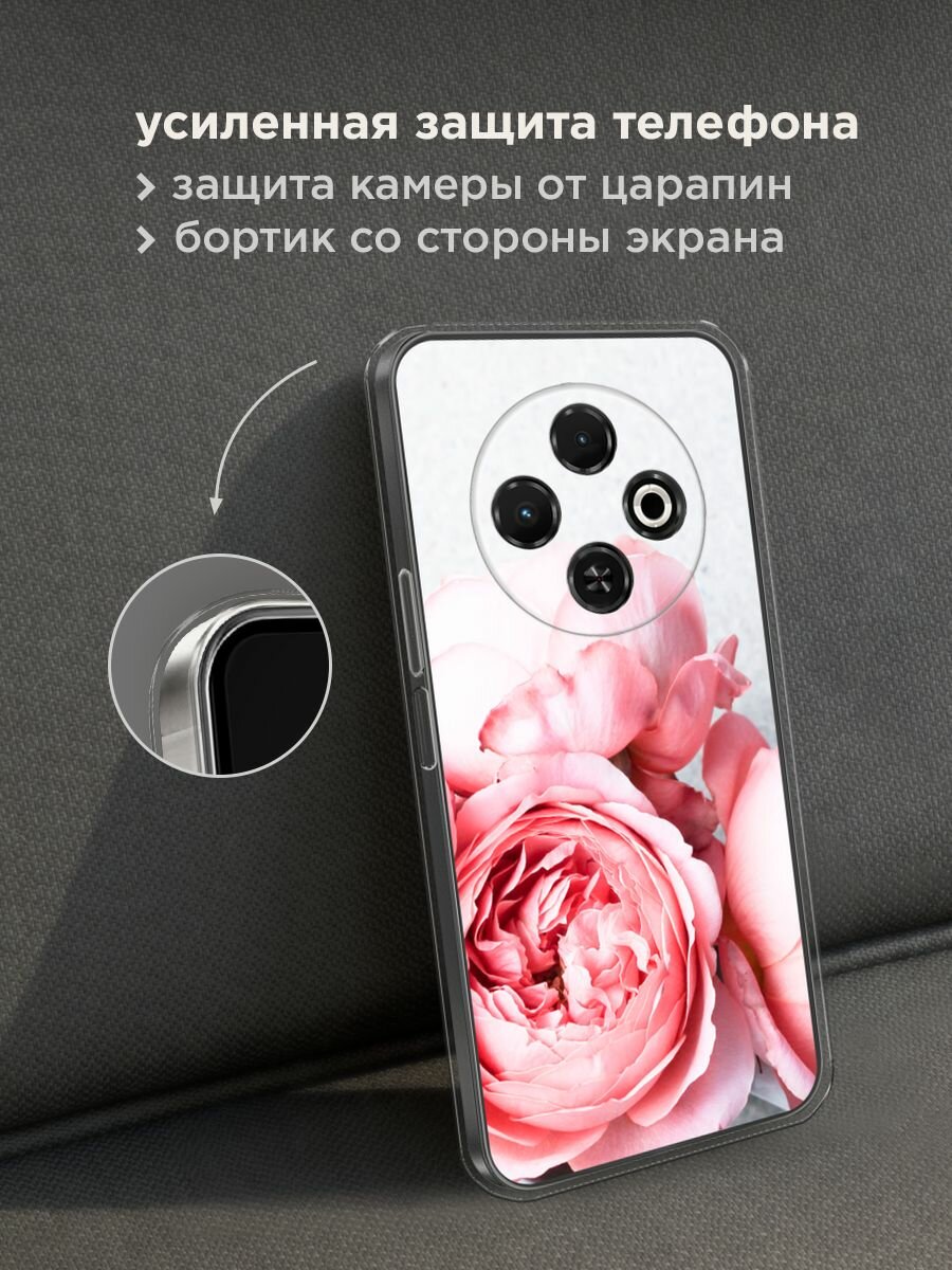 Чехол на Tecno Spark 30C / Текно Спарк 30C с принтом "Пионы на белом" — фото 1