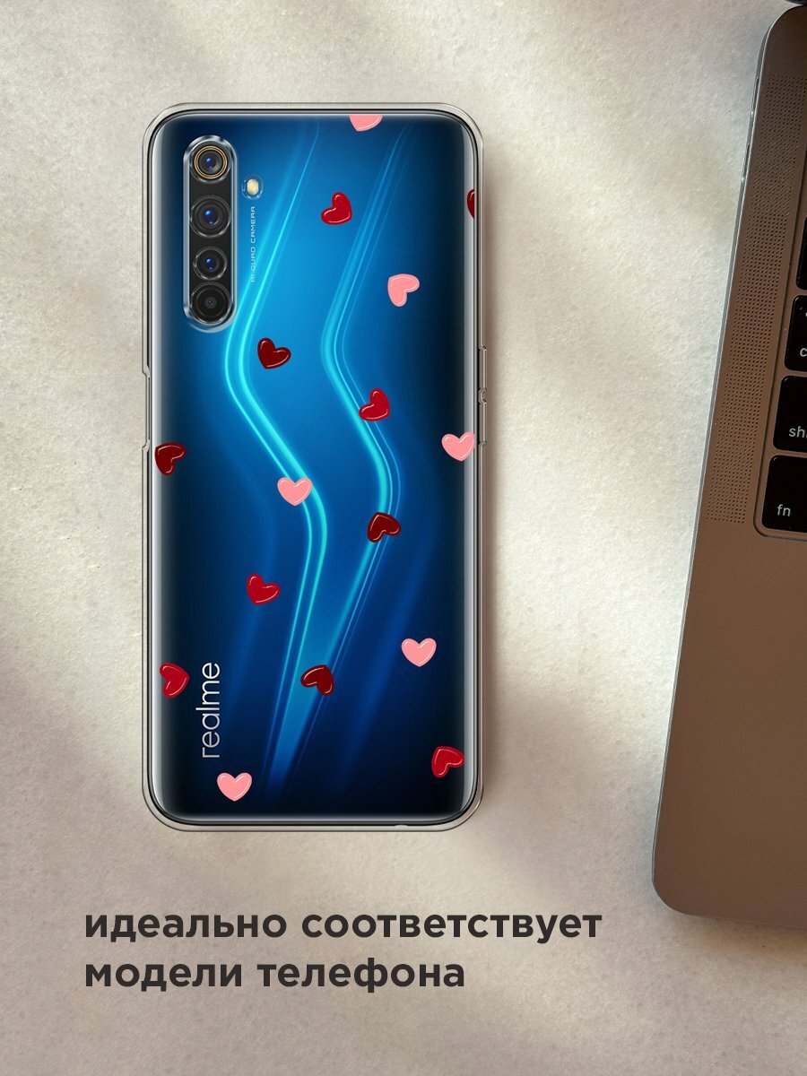 Чехол на Realme 6 Pro / Реалми 6 Про с принтом "Бордовые сердечки 2" — фото 1