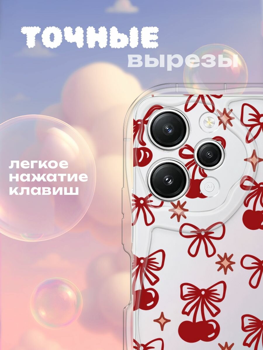Чехол на Xiaomi Redmi 12 / Редми 12 с принтом "Вишня с бантиком" — фото 1