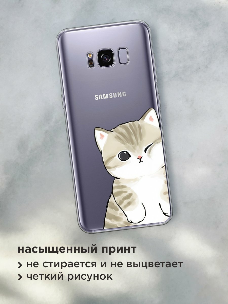Чехол на Samsung Galaxy S8 + / Самсунг Галакси С8 Плюс с принтом "Пухлый котик", прозрачный — фото 1