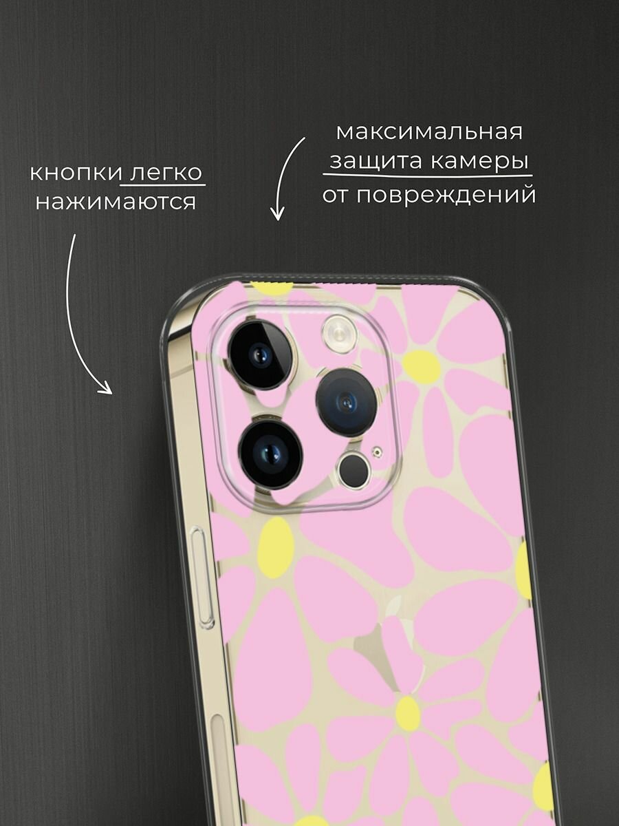 Чехол на Apple iPhone 14 Pro / Айфон 14 Про с принтом "Розовые лепестки 2", прозрачный — фото 1