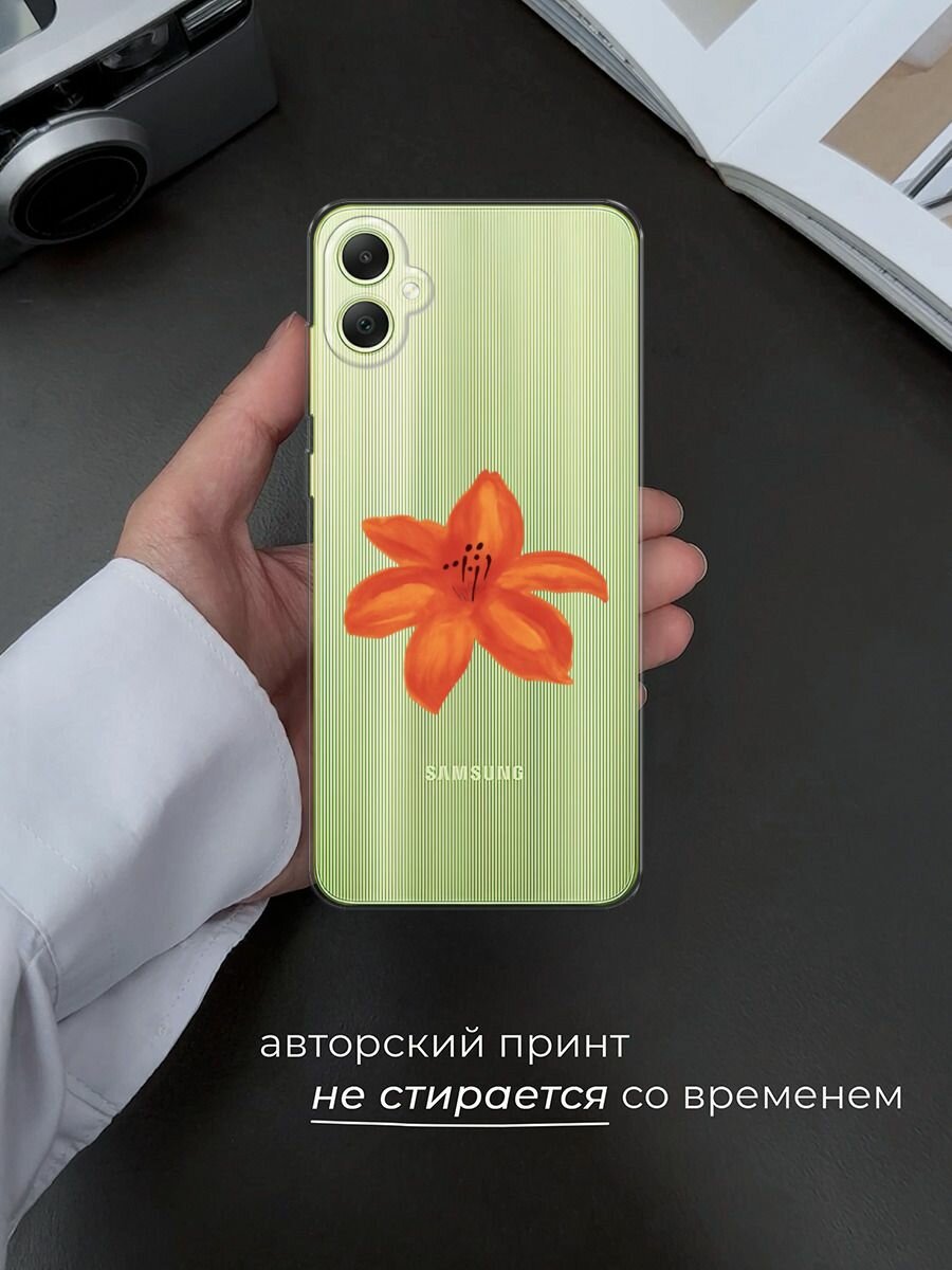 Чехол на Samsung Galaxy A05 / Самсунг Галакси A05 с принтом "Оранжевый цветок", прозрачный — фото 1