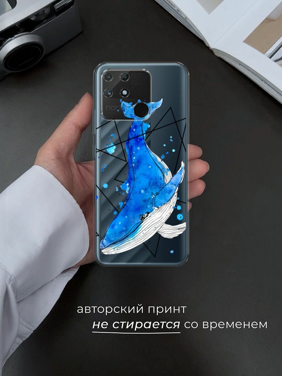 Чехол на Realme Narzo 50A / Реалми Нарзо 50A с принтом "Кит графика", прозрачный — фото 1