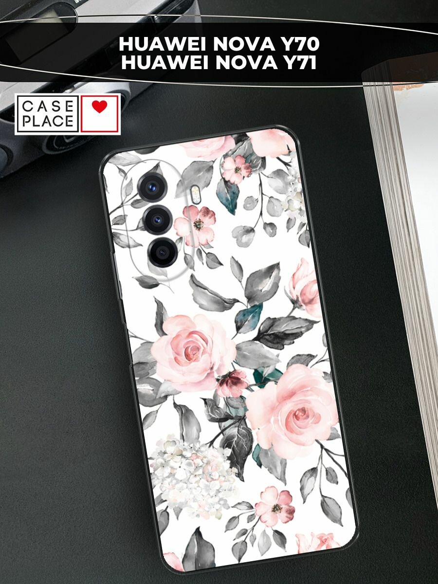 Чехол на Huawei Nova Y70/Y71 / Хуавей Нова Y70/Y71 с принтом "Розы на белом"