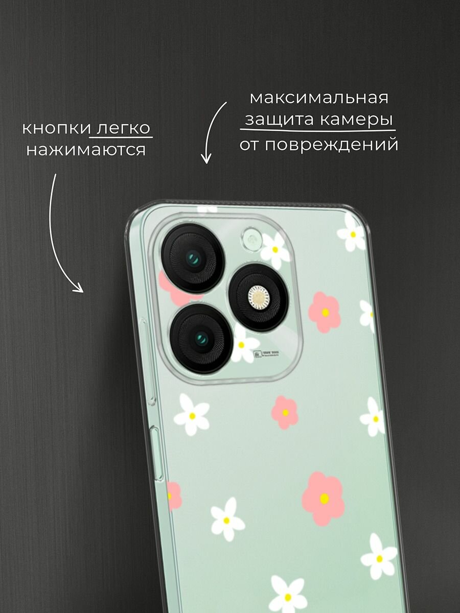 Чехол на Itel A50 / Ител А50 с принтом "Розовые и белые цветы", прозрачный — фото 1