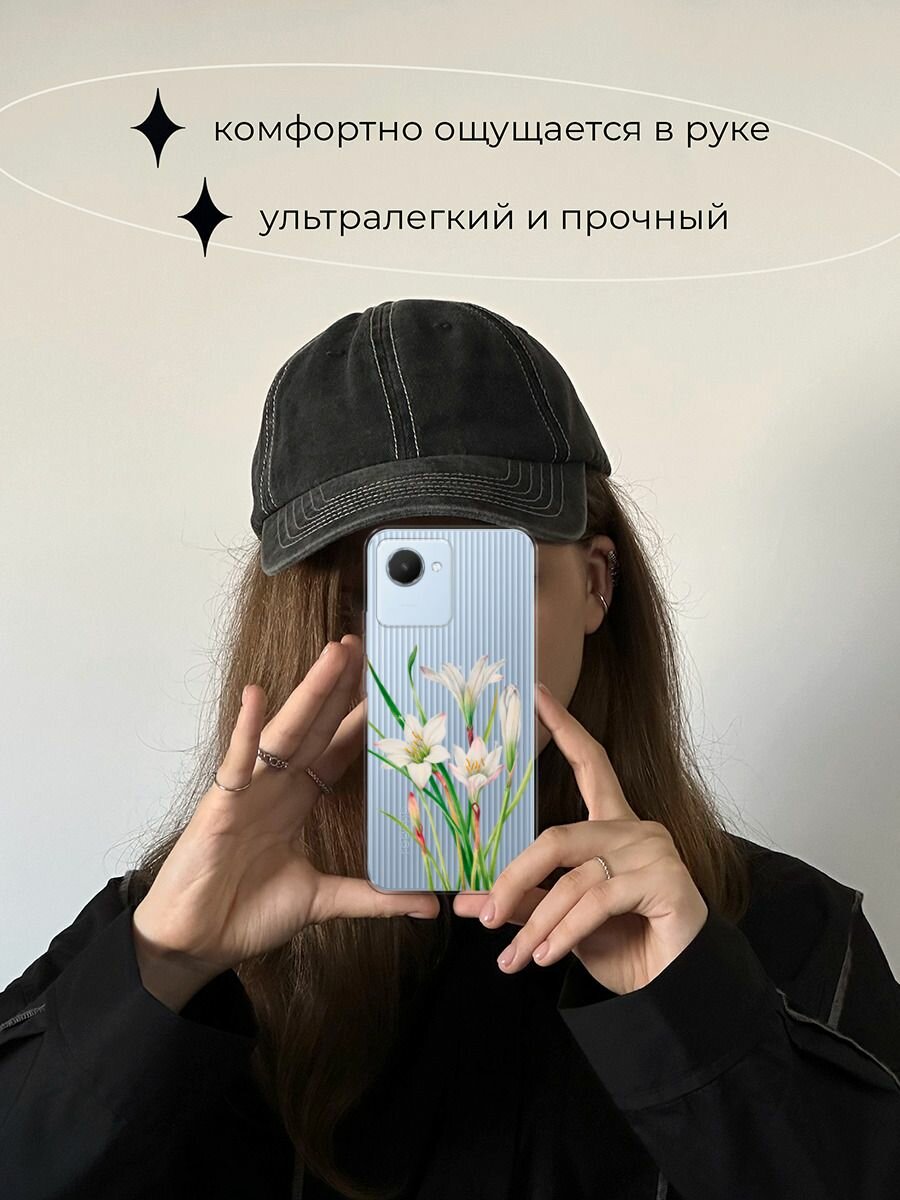 Чехол на Realme C30 / Реалми C30 с принтом "White lily", прозрачный — фото 1