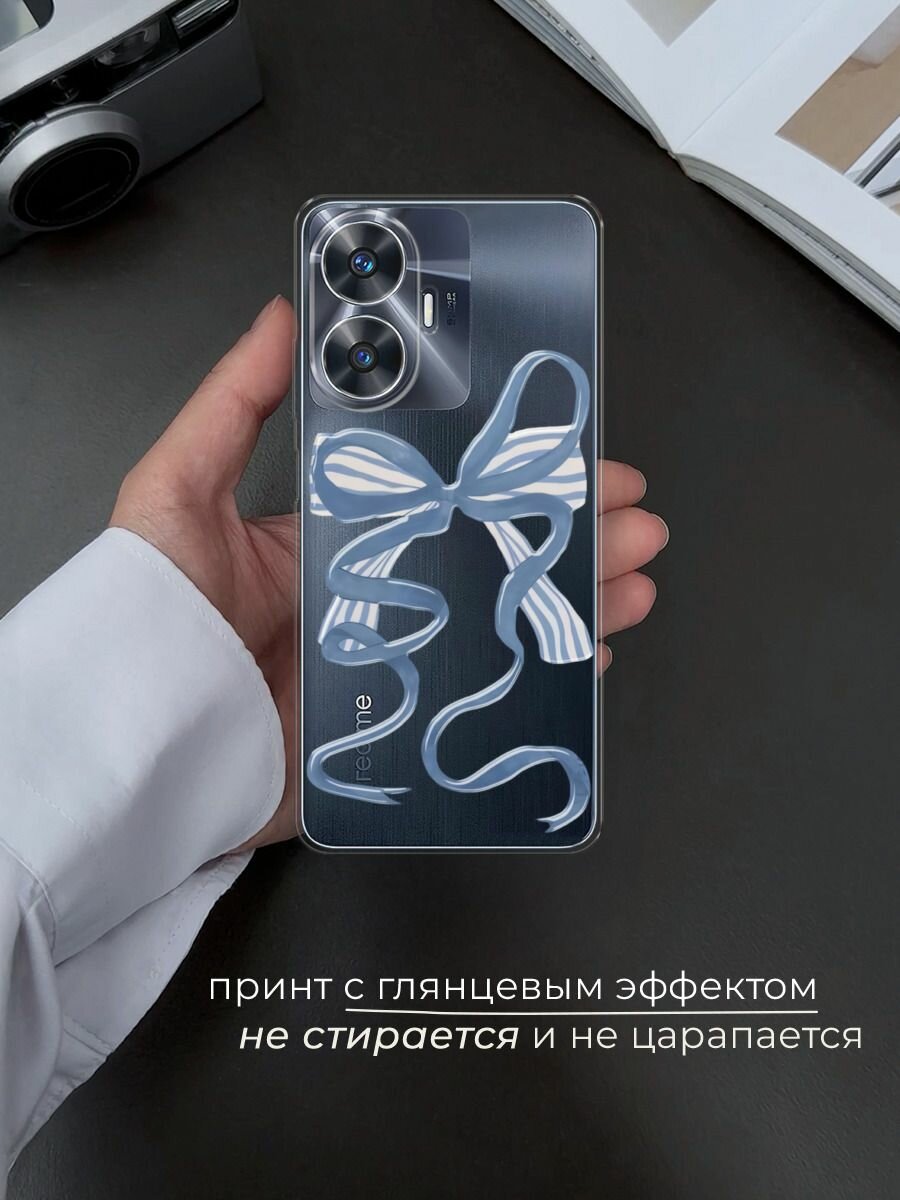 Чехол на Realme C55 / Реалми C55 с принтом "Полосатый голубой бант 2" — фото 1