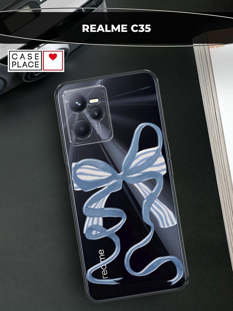 Чехол на Realme C35 / Реалми C35 с принтом "Полосатый голубой бант 2"