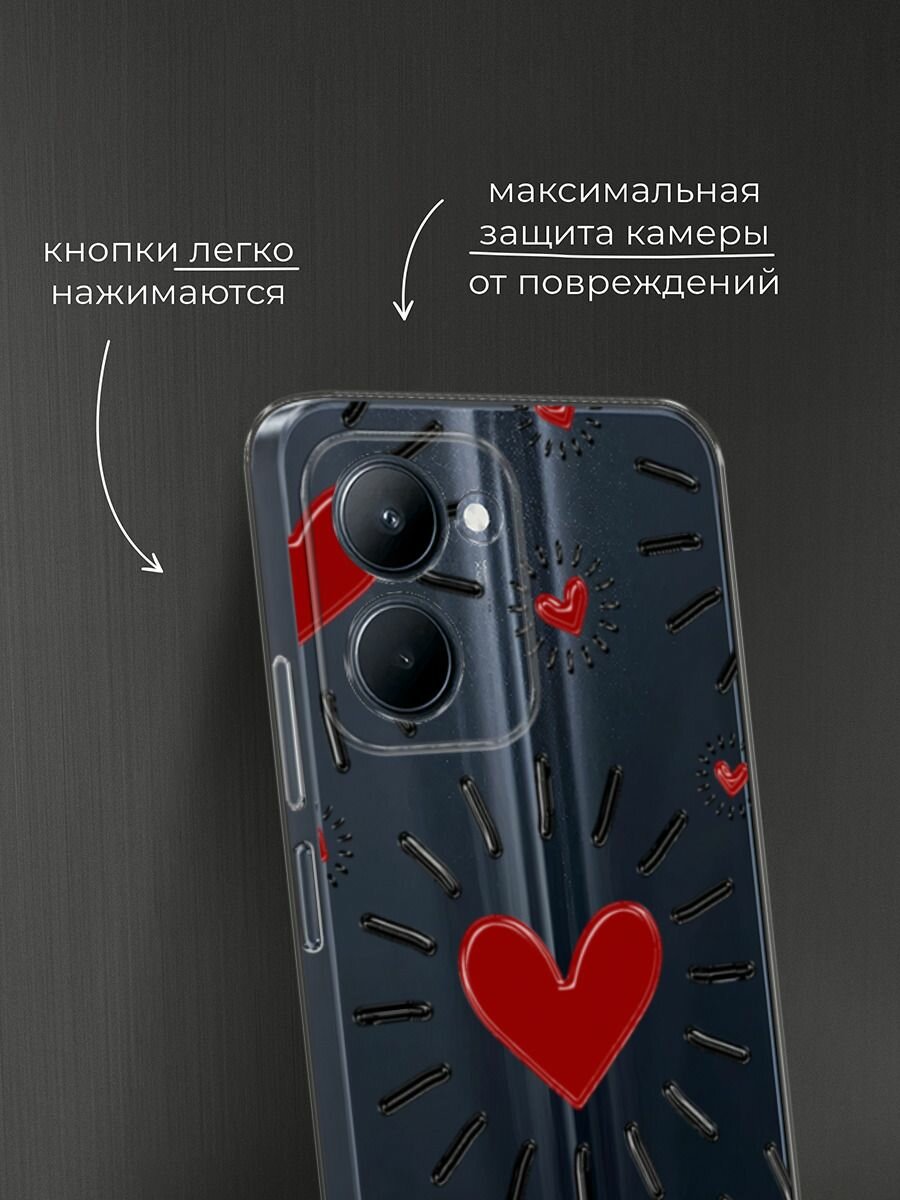 Чехол на Realme C33 / Реалми С33 с принтом "Бордовые сердца паттерн" — фото 1