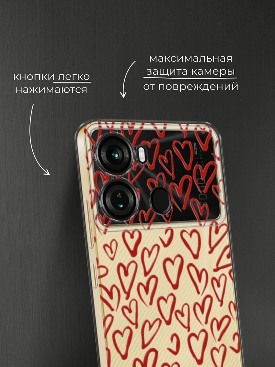 Чехол на Itel P40 / Ител P40 с принтом "Легкие бордовые сердечки" — фото 1