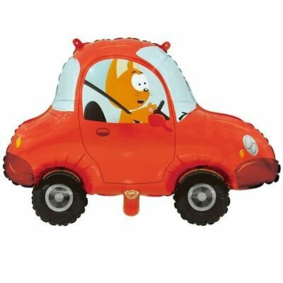 Воздушный шар фольгированный весёлая затея Котэ в машине, красный, 26"