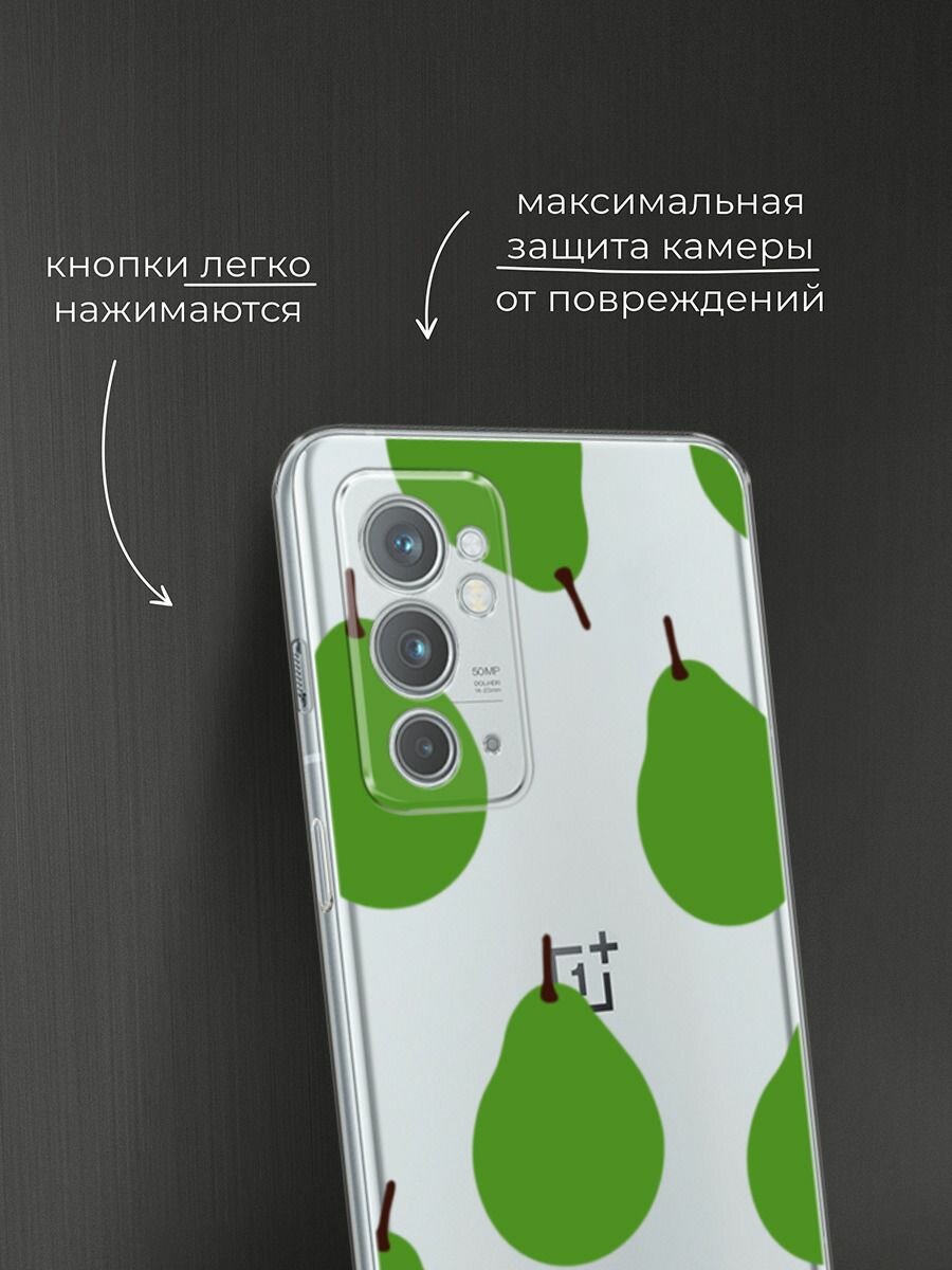 Чехол на OnePlus 9RT / ВанПлас 9RT с принтом "Зеленая груша паттерн", прозрачный — фото 1