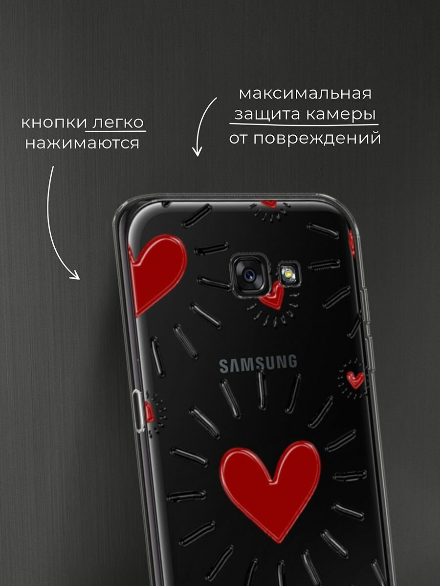 Чехол на Samsung Galaxy A7 2017 / Самсунг Галакси А7 2017 с принтом "Бордовые сердца паттерн" — фото 1