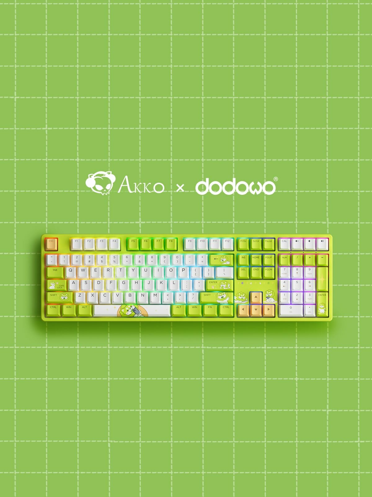 AKKO Клавиатура беспроводная Полноразмерная механическая клавиатура Akko Cabbage Dog 5108B Plus с беспроводным подключением и возможностью горячей замены RGB-подсветки, (Akko V3 Cream Blue Pro), Английская раскладка, голубой