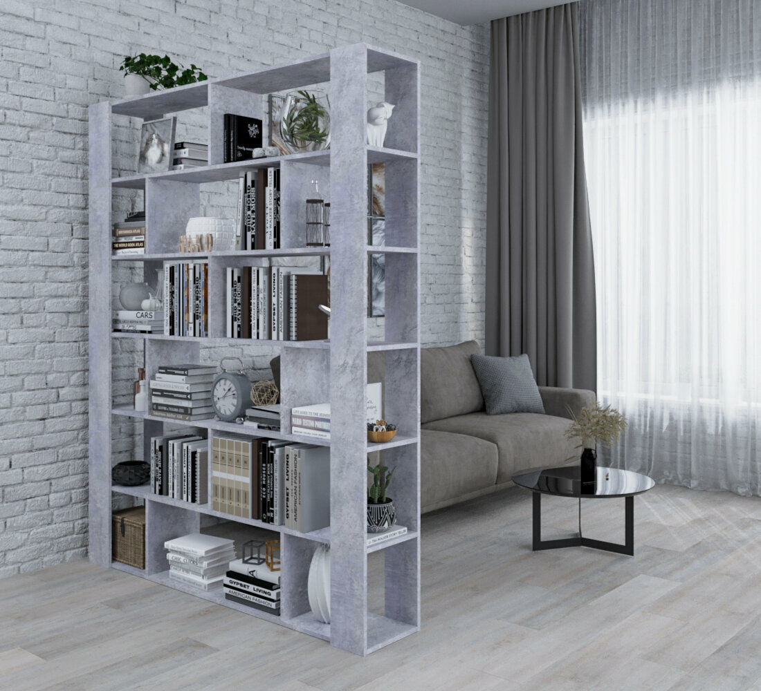 Стеллаж Перегородка в стиле Лофт модель Ника 150 Цемент Светлый (ШхВхГ) 150х200х30 см.