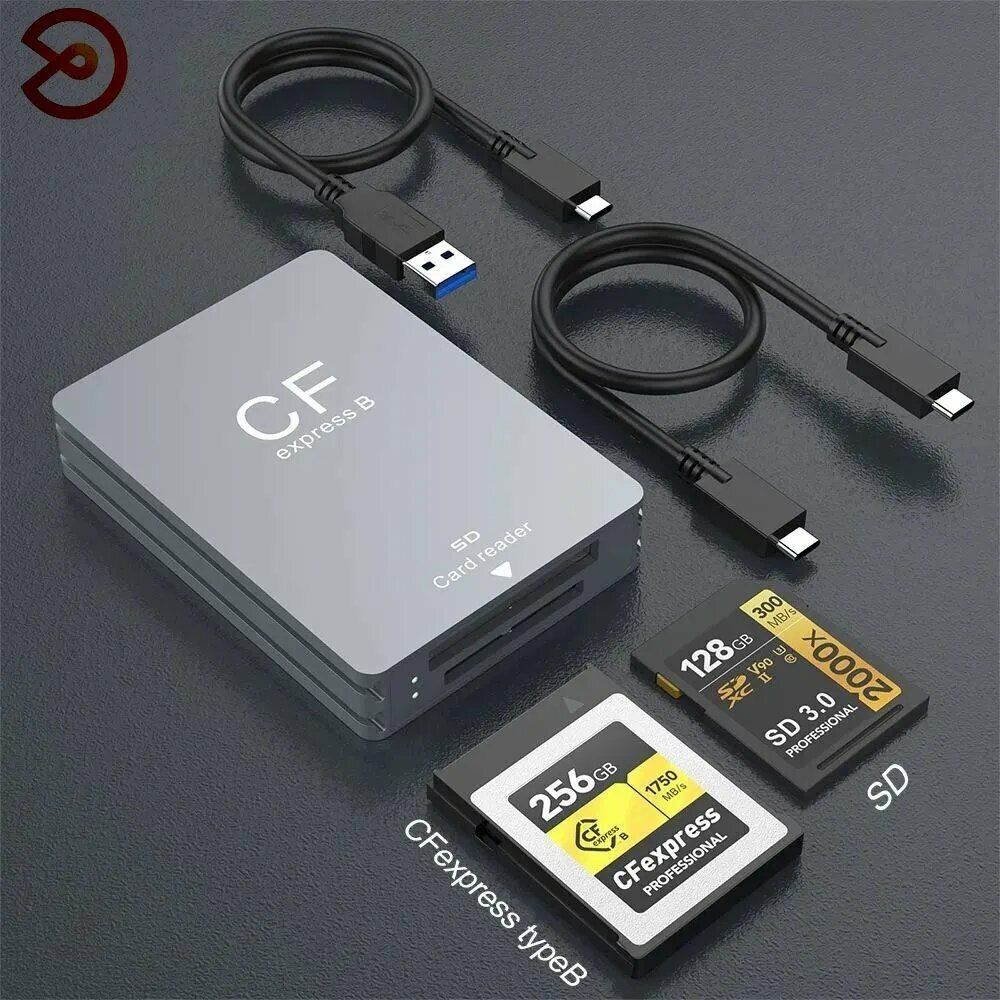 Универсальный картридер с двумя слотами Type B и SD, совместимый с Windows/Mac OS/Linux/Android, скорость до 10 ГБит/с по USB 3.1 Gen2