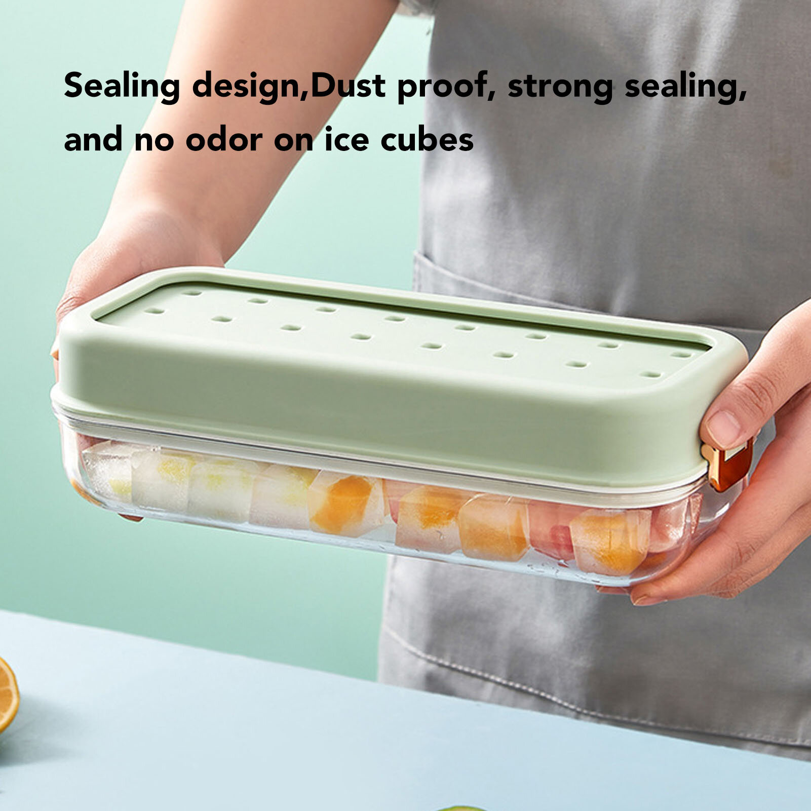 Лоток для льда с контейнером и крышкой, многоразовый, легко вынимается, экономит место, прозрачный льдогенератор для домашнего холодильника, лимонно-желтый