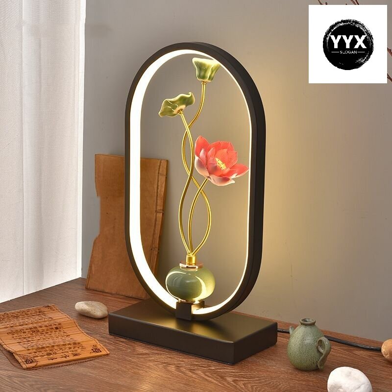 Настольная лампа "Lotus", кованое железо, алюминий, керамика, трехцветный свет