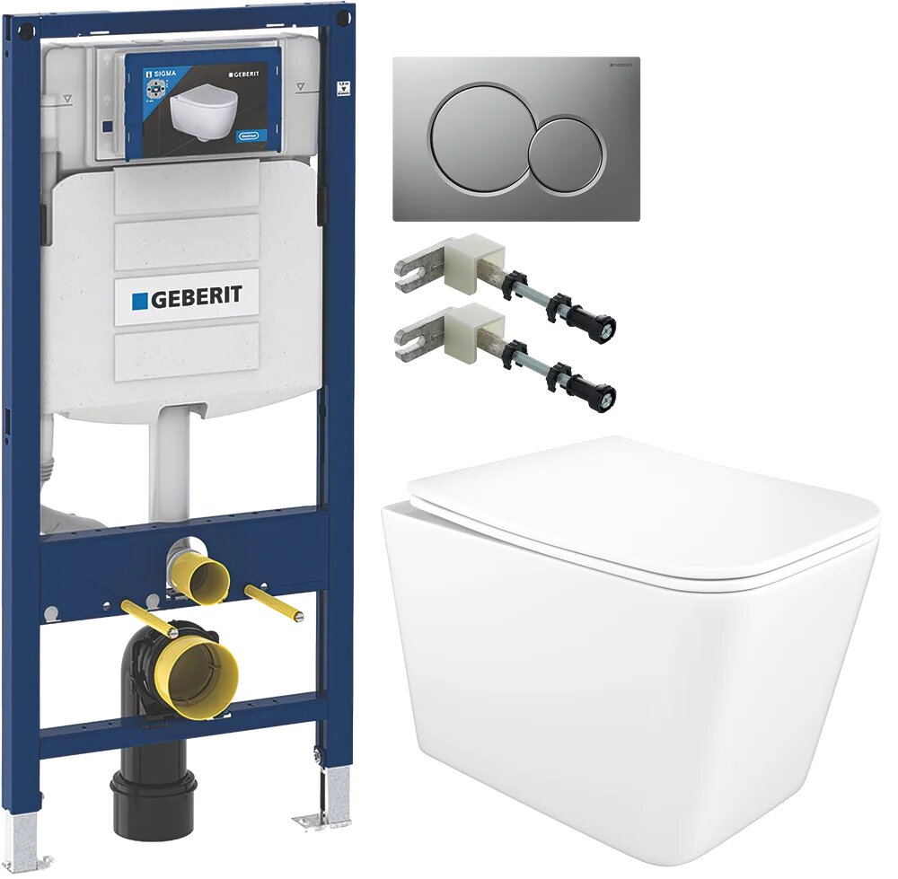 Комплект Унитаз подвесной STWORKI Молде S23401WH / Инсталляция Geberit Duofix UP 320 111.300.00.5 / Крепления к стене, Кнопка лакированная, матовый хром