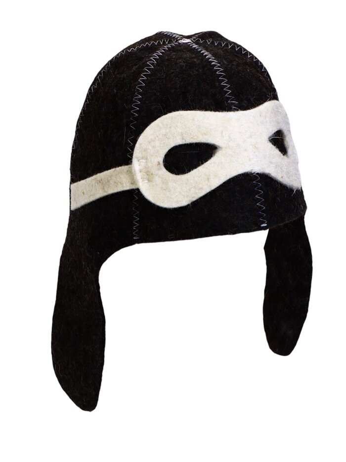 Шапка для бани и сауны «Шлем пилота», полиэфир 70%, шерсть 30%, тёмная, «Добропаровъ»