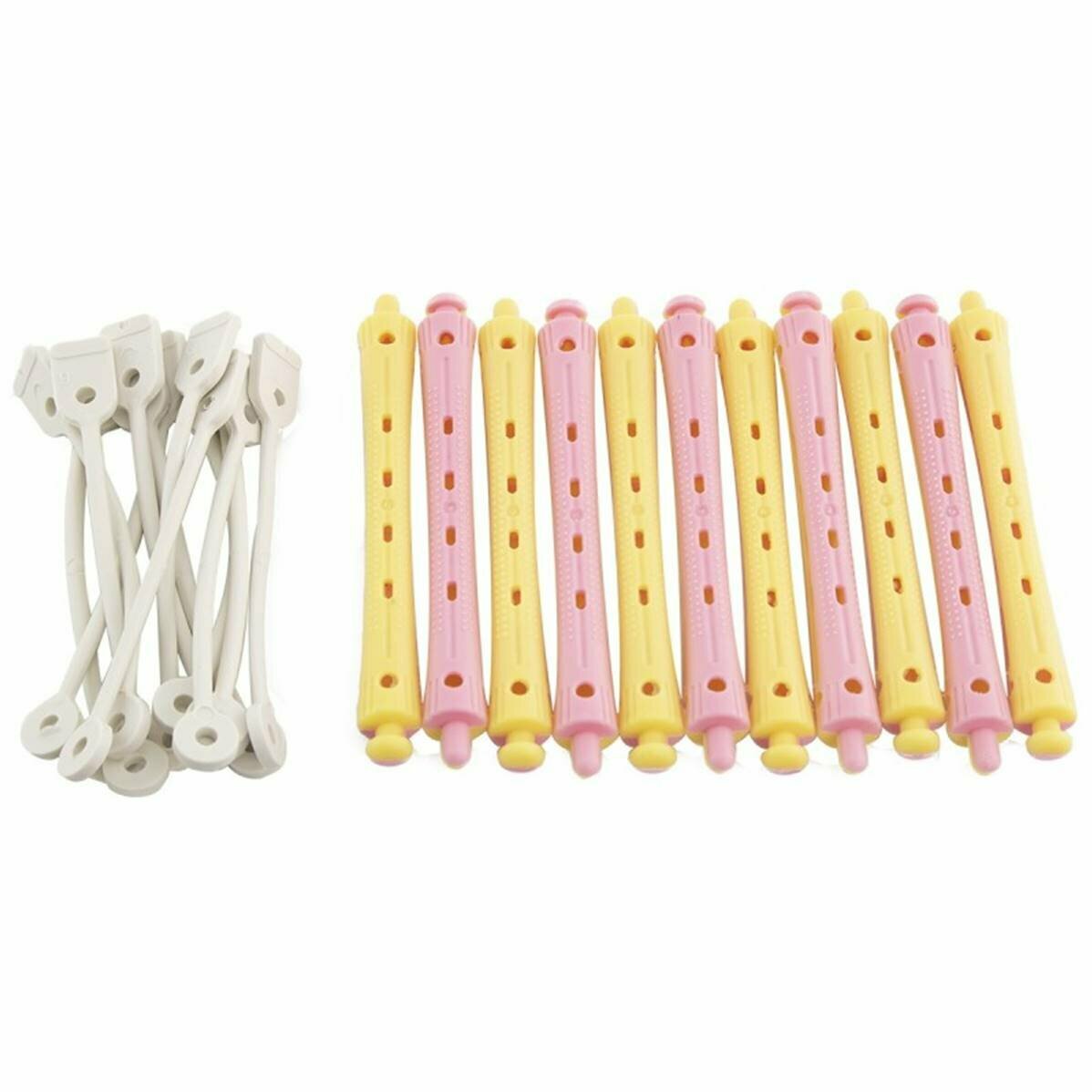 Коклюшки для химзавивки Eurostil 00909 короткие, желто-розовые d 8мм