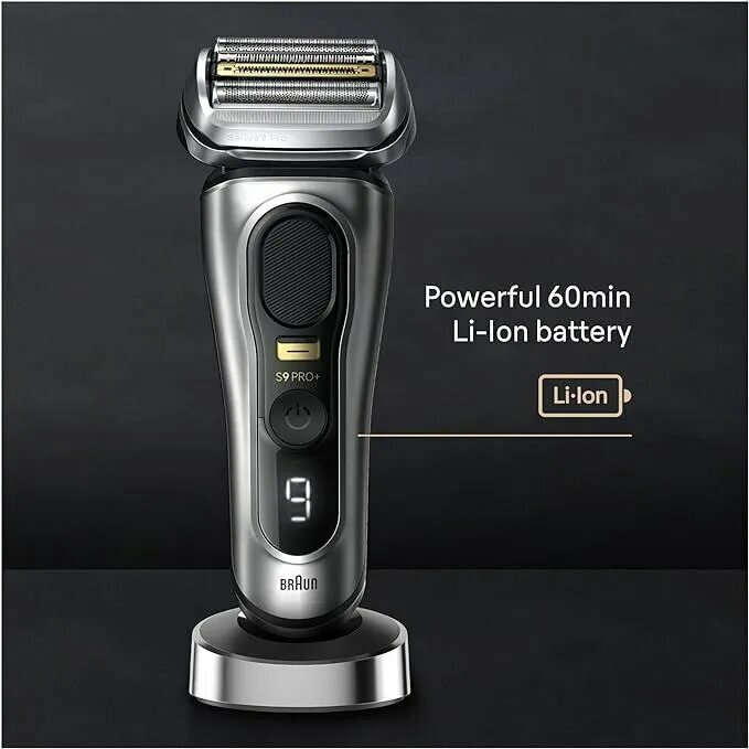 Braun Электробритва Германия Braun Series S9 Pro+ 9688S, моющаяся электробритва 3 лезвия черная с защитным колпачком с подставкой мужские, белый, черно-серый