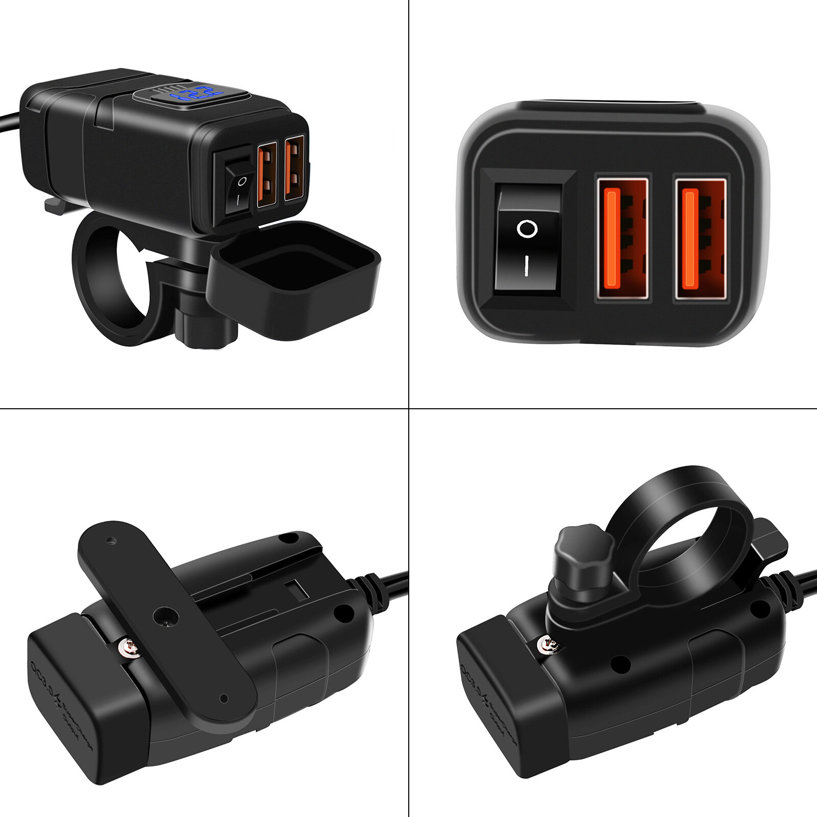Зарядное устройство USB Type C для мотоцикла, быстрая зарядка QC3.0 с вольтметром и выключателем для телефона и планшета
